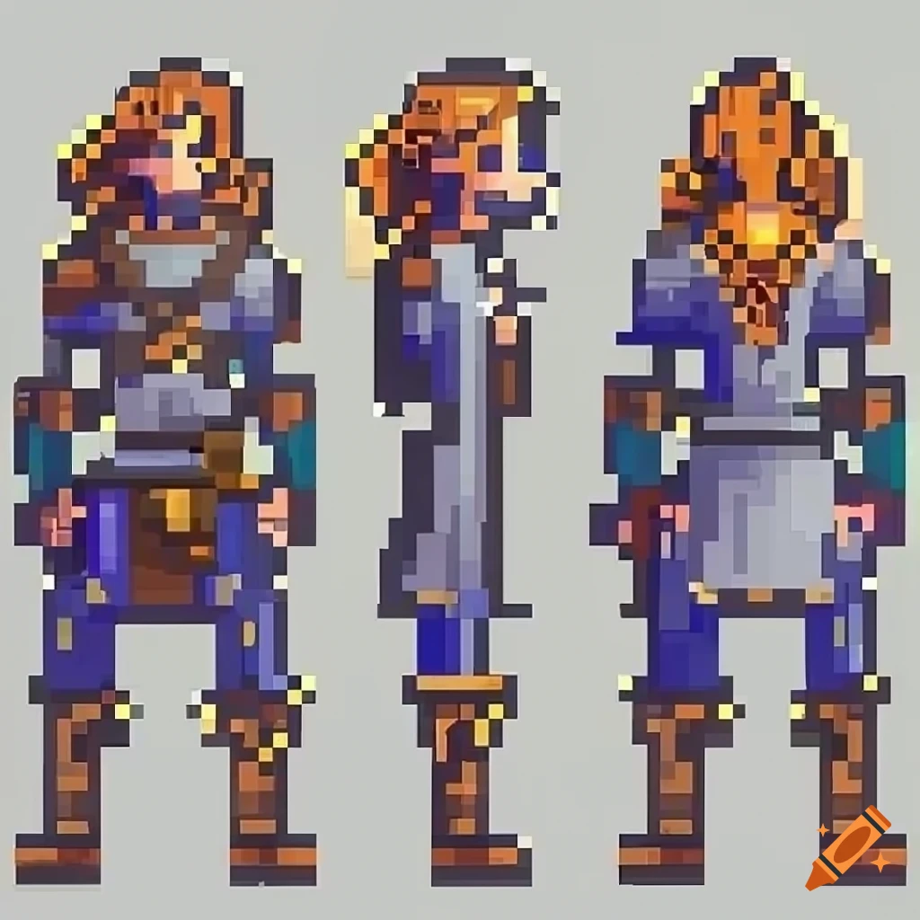 Side view 16-bit fantasy rpg character sprite on Craiyon