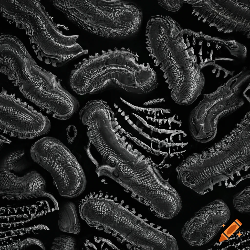 Seamless black and white biomechanical rib texture on Craiyon