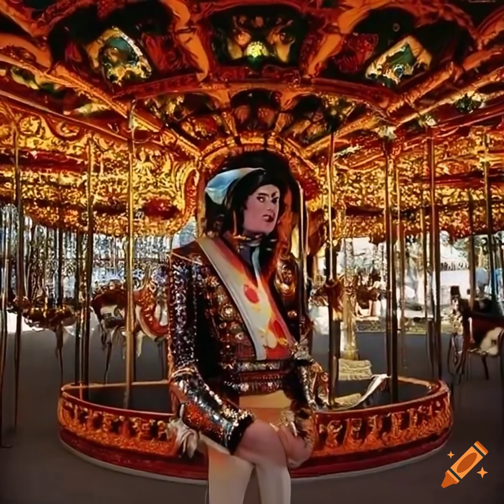 Michael jackson standing next to a carousel at neverland ranch on Craiyon