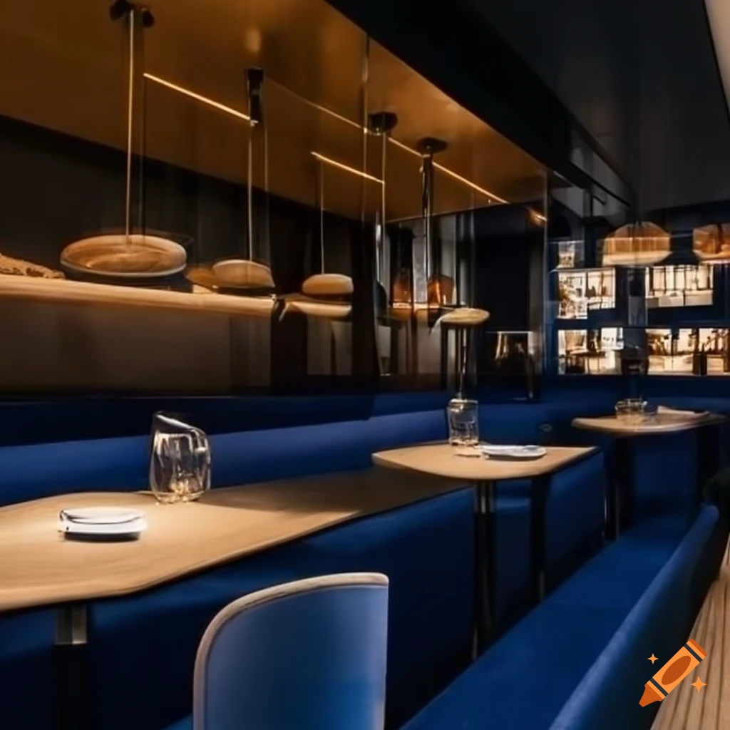 Classy modern restaurant in a bright navy blue department store in ...