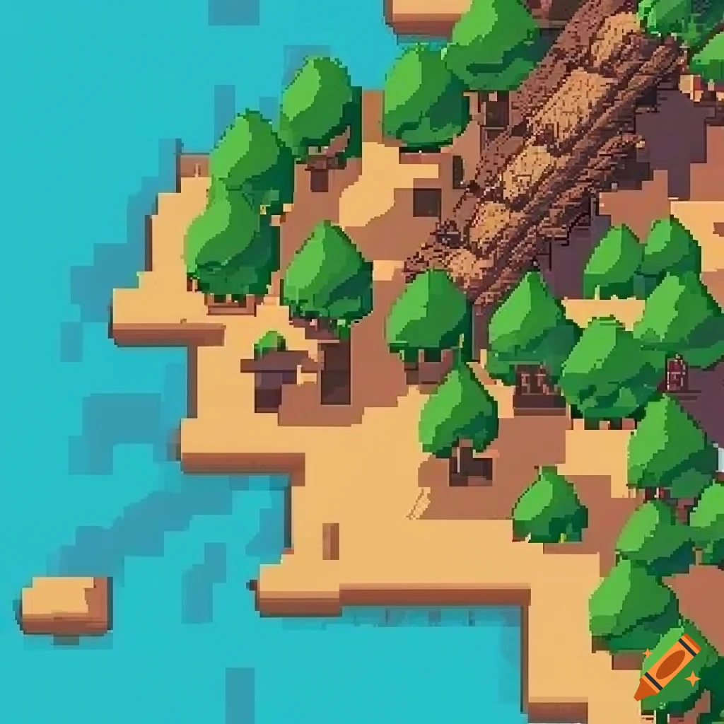 Pixel art of a sunny beach, suitable for rpg maker on Craiyon