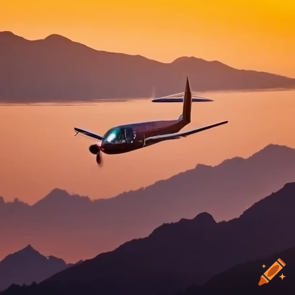 Luxury private plane flying over mountains during sunset on Craiyon