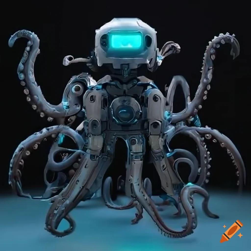 Mechanized sci-fi octopus robot with symmetrical design on Craiyon