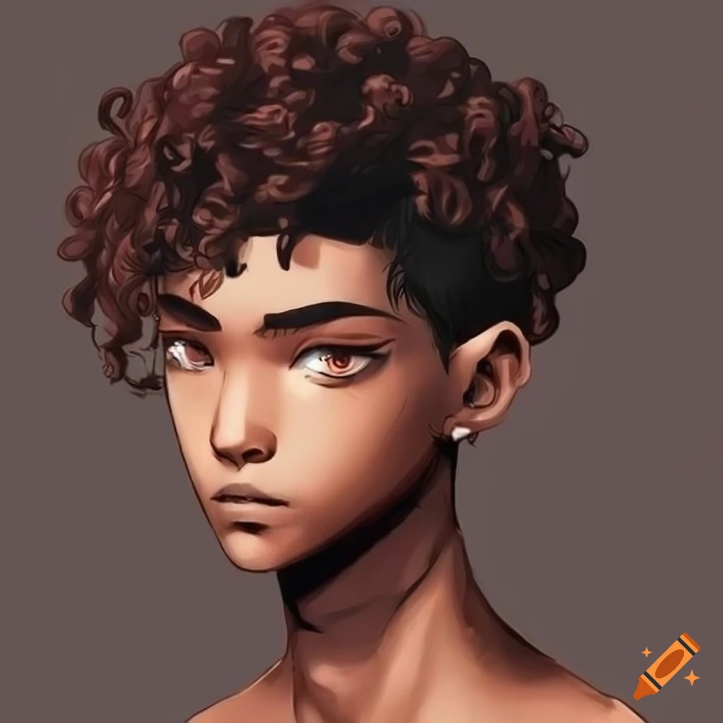 Japanese Anime Inspired Male Character With Dark Brown Skin And Black