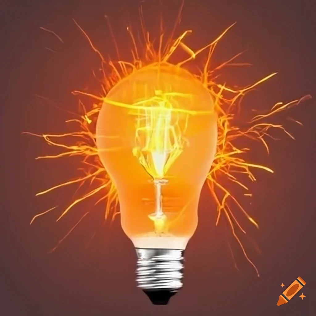Orange light bulb emitting sparks in high definition on Craiyon
