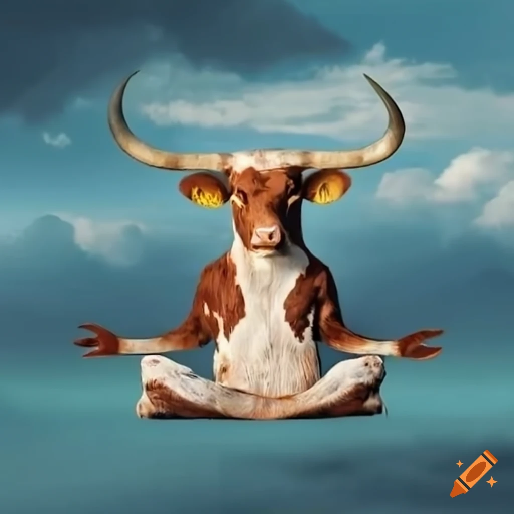 Longhorn cattle meditating in the clouds on Craiyon