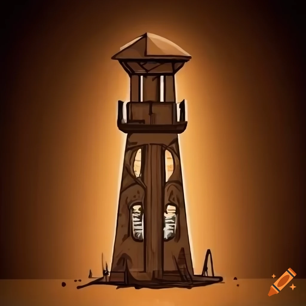 Comic strip style sniper tower with a neutral background on Craiyon