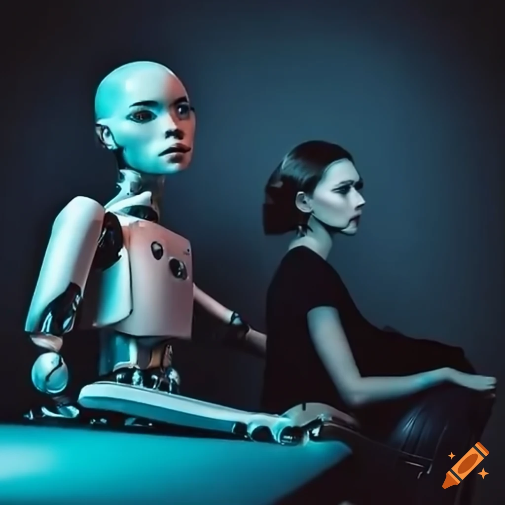 Robot sitting next to a human car driver on Craiyon