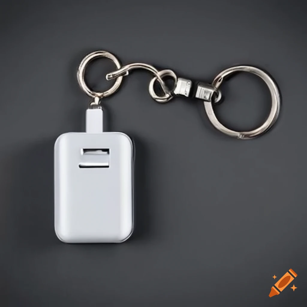 Portable white phone charger with keychain design on Craiyon