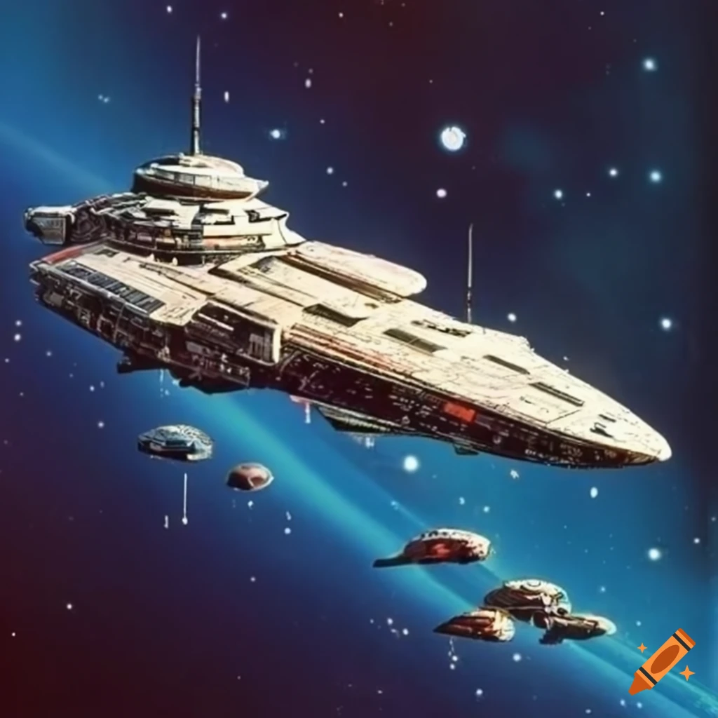 1970s spaceships in a space opera sci-fi setting on Craiyon