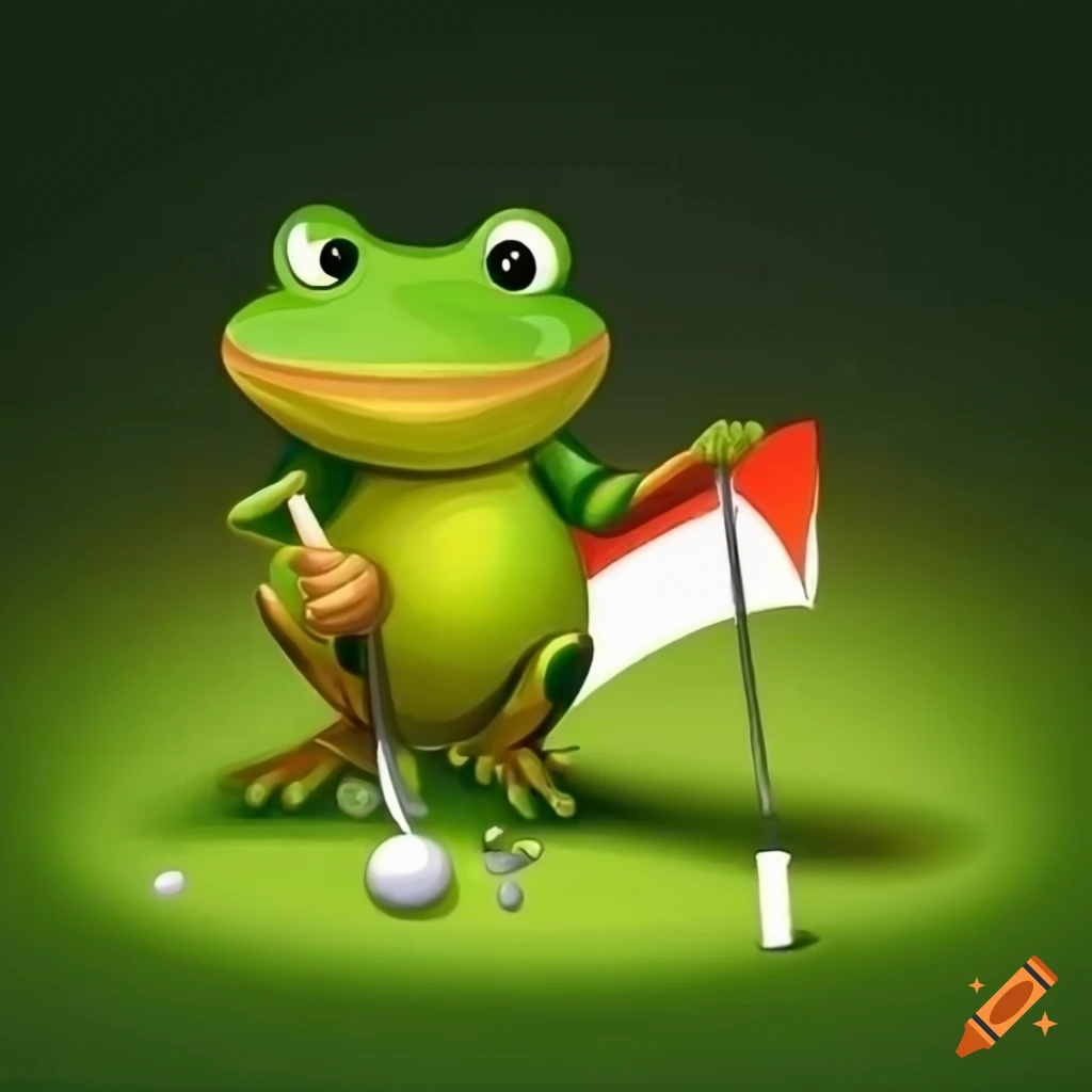 Cartoon frogs playing golf with a light mood on Craiyon