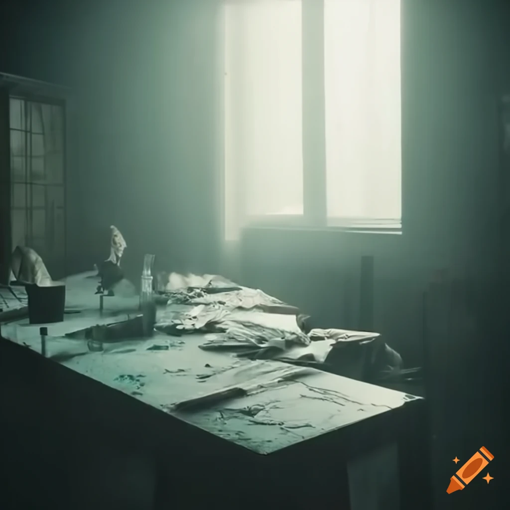 Abandoned conference room in fog on Craiyon