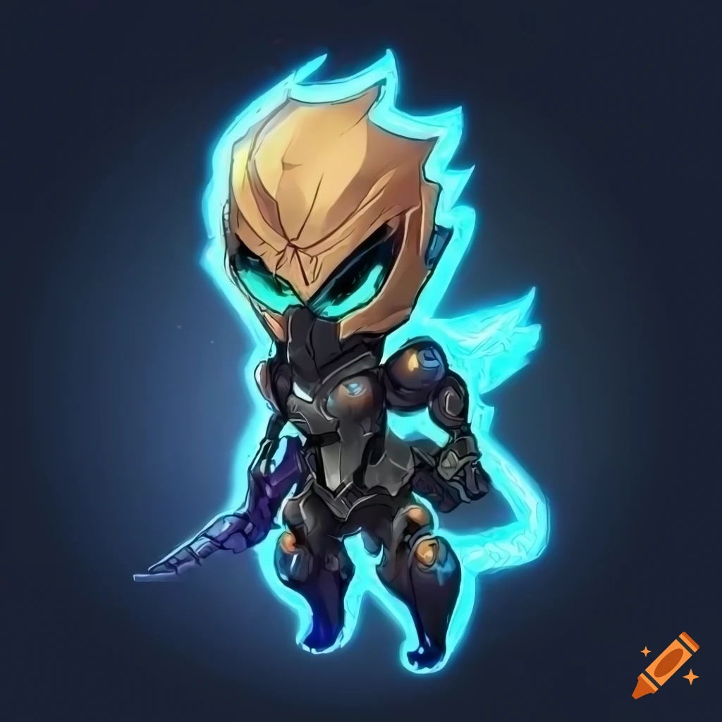 Chibi sci-fi anime style hero in full armor wielding neo-plasma weapons ...