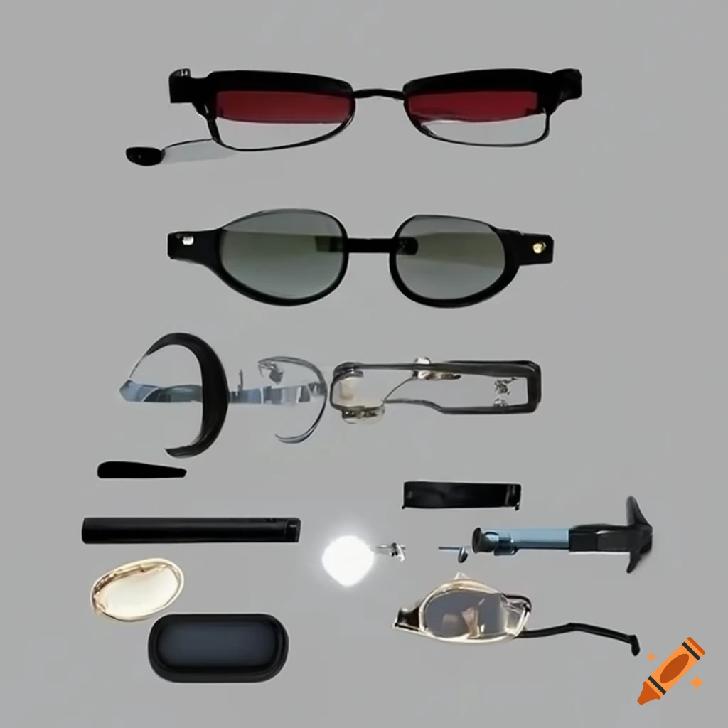 Disassembled components of rimless eyewear on Craiyon