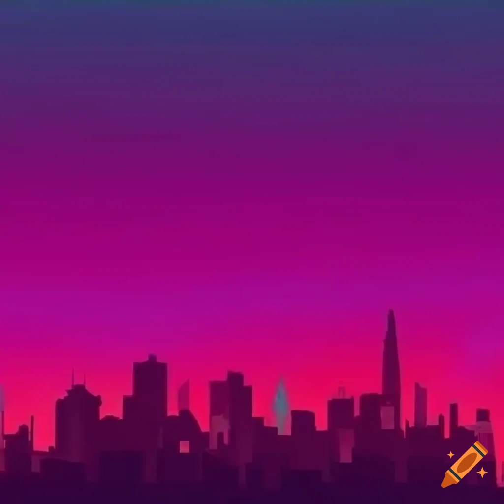 Edgy cartoon city skyline with red sky and blurry buildings on Craiyon