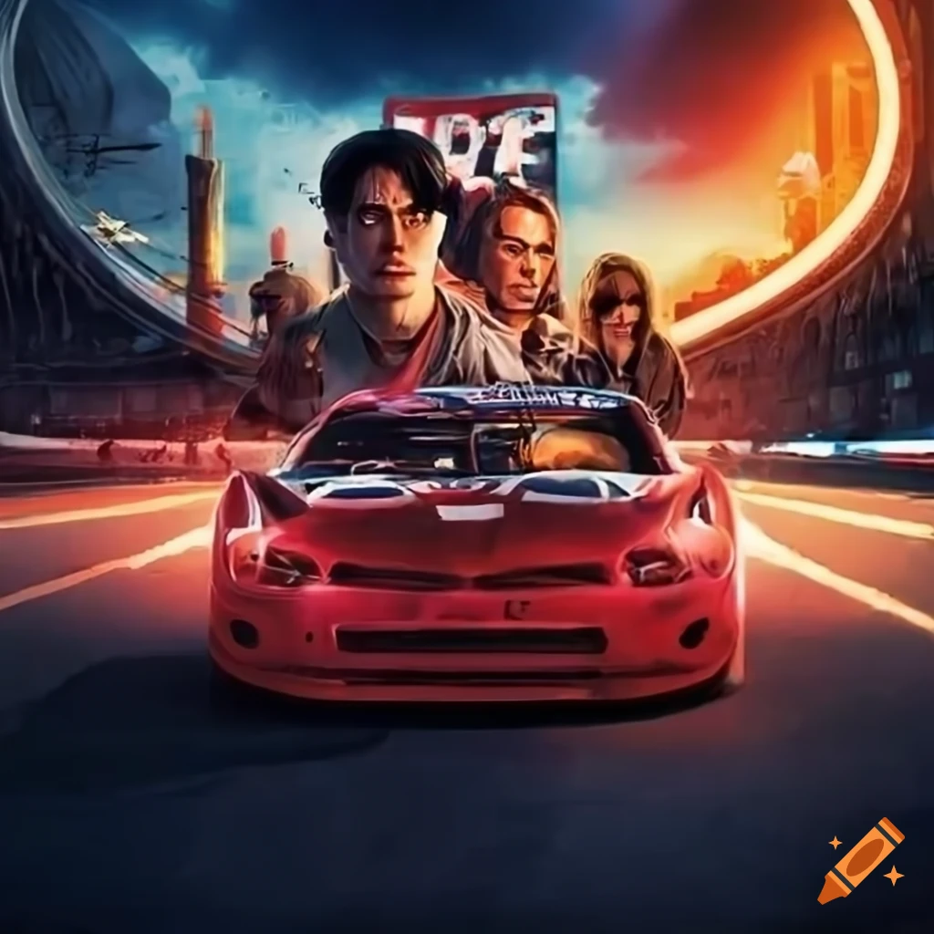 Movie poster for a racing film on Craiyon