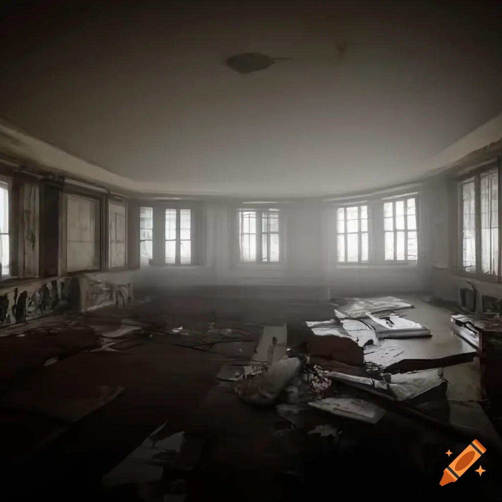 Abandoned conference room filled with fog on Craiyon