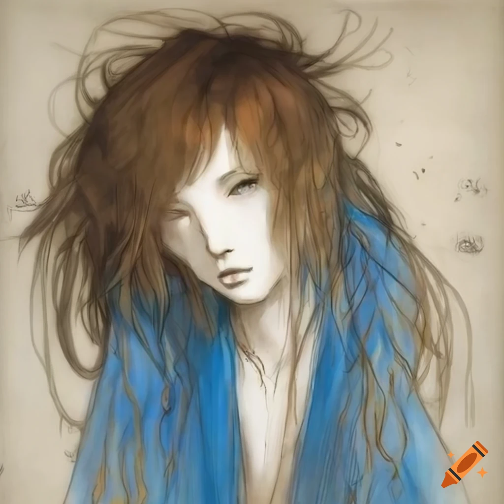 Sad woman in blue robe in dungeon, Final Fantasy concept art by ...