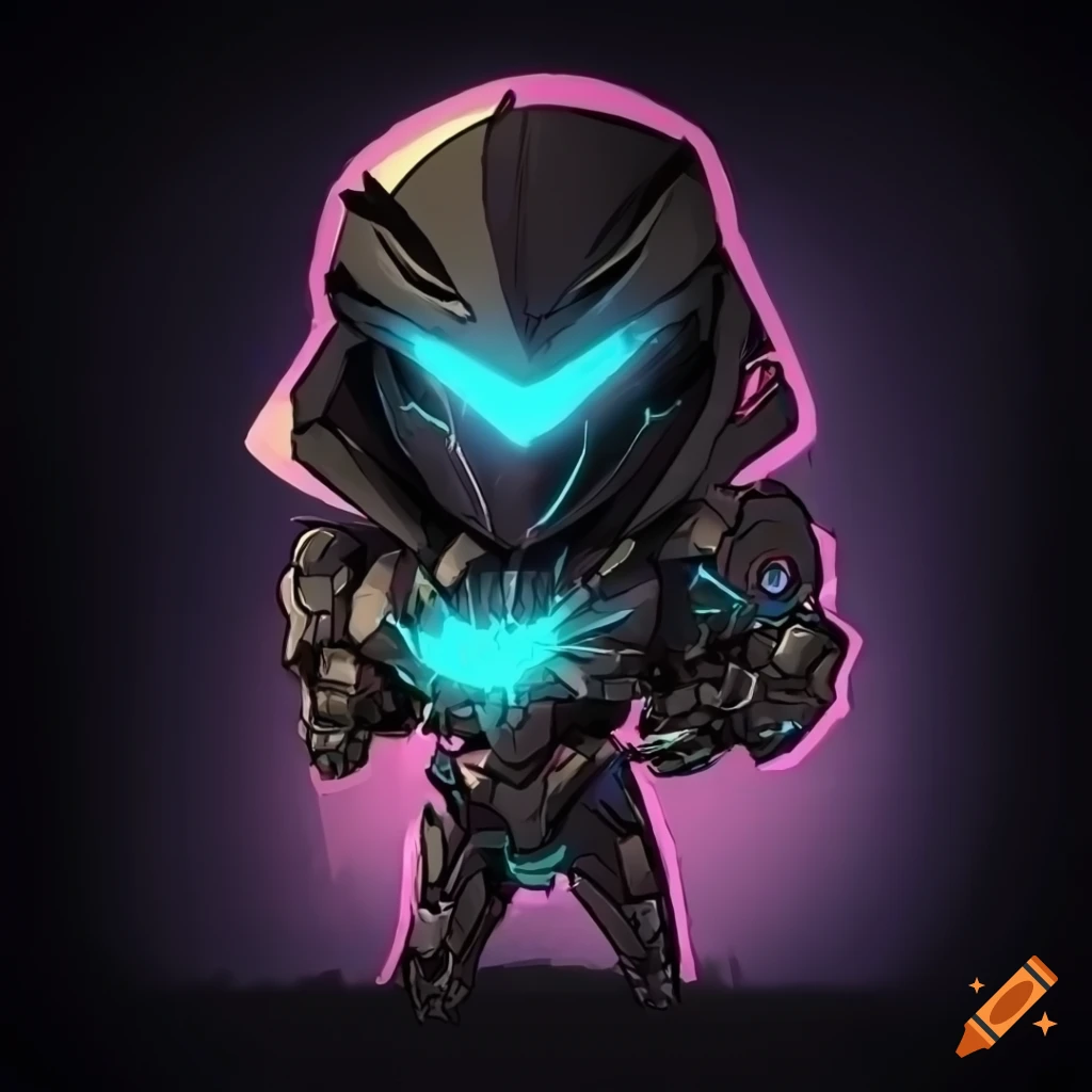 Chibi sci-fi anime style hero in full armor with neo-plasma blades on ...