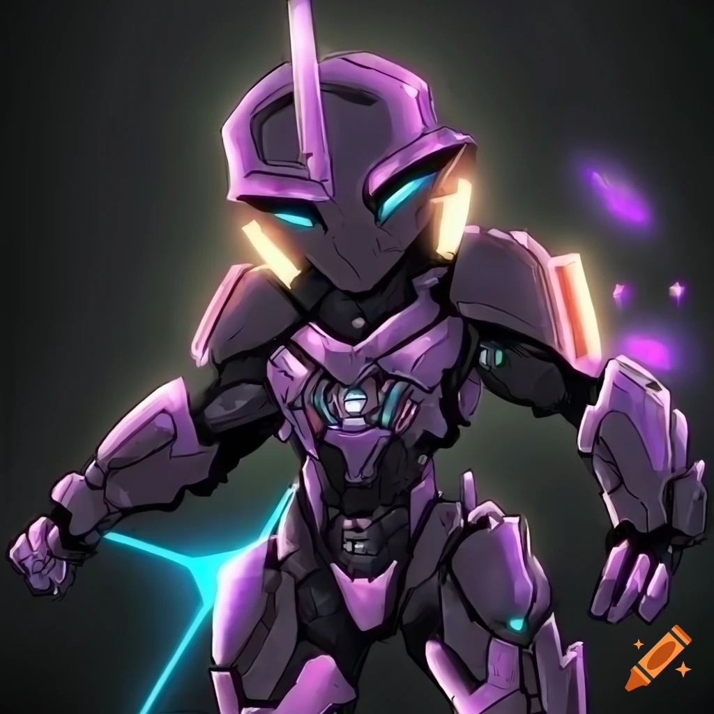 Chibi sci-fi anime hero in full armor wielding neo-plasma blades on Craiyon