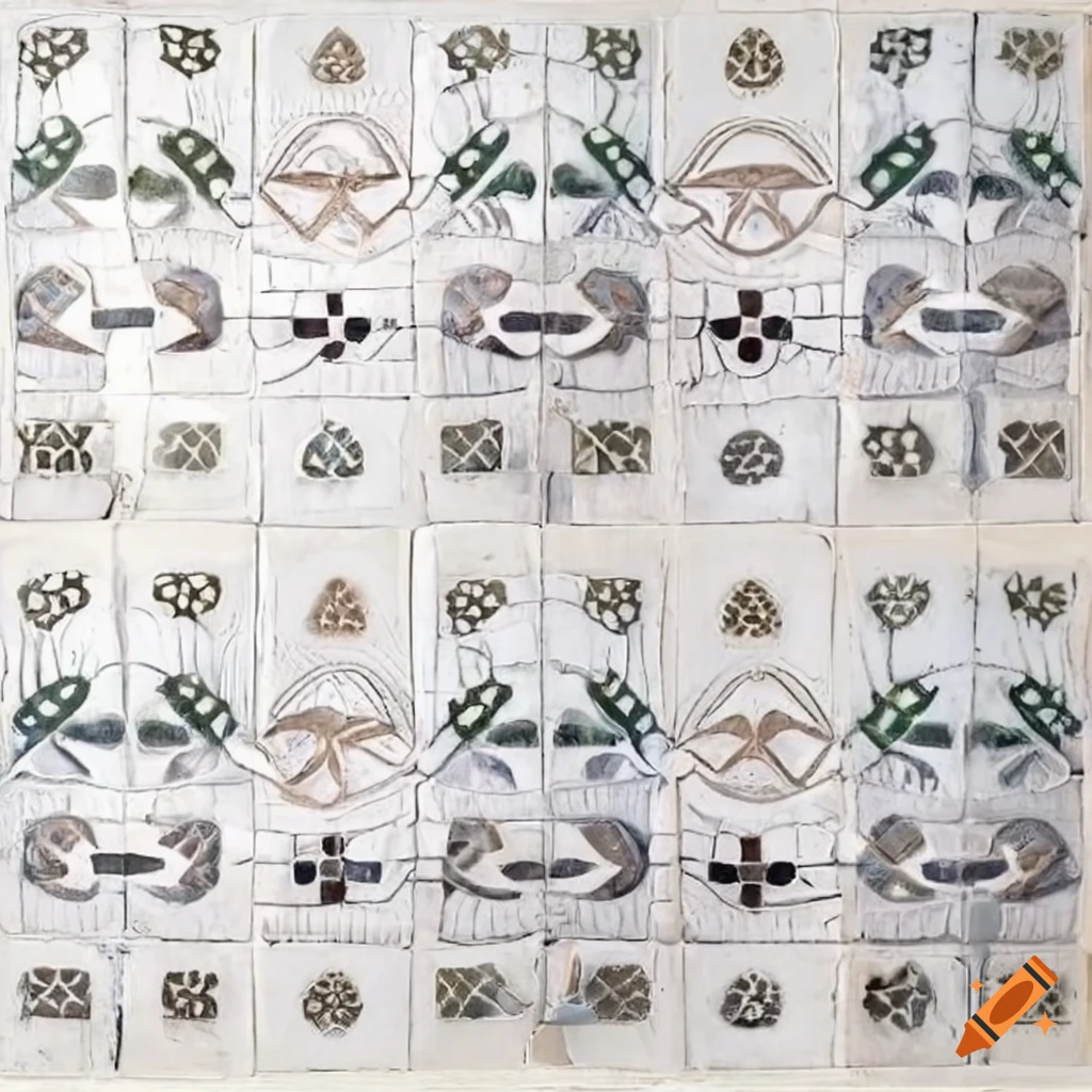 African tribal masks on white rectangular tiles with a mystic mood on ...