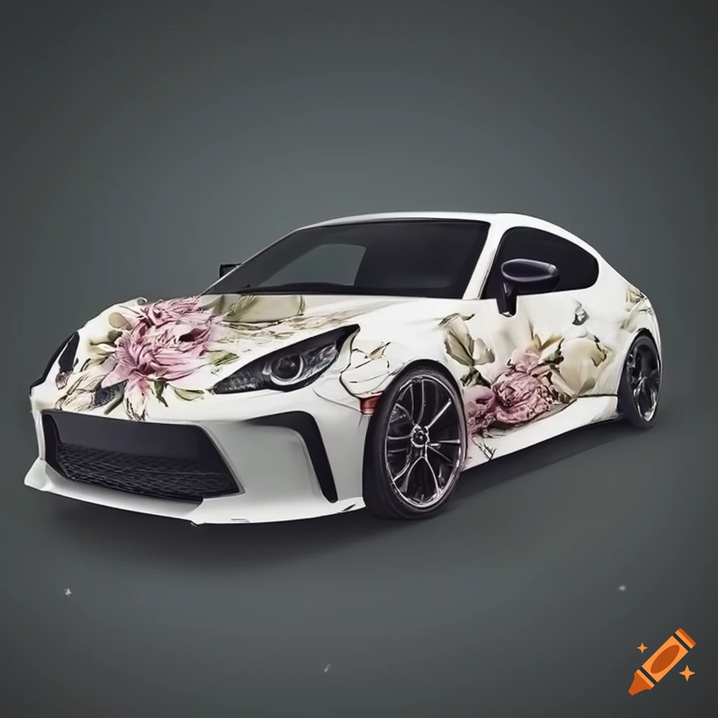 White flower wrap design on toyota gr86 on Craiyon