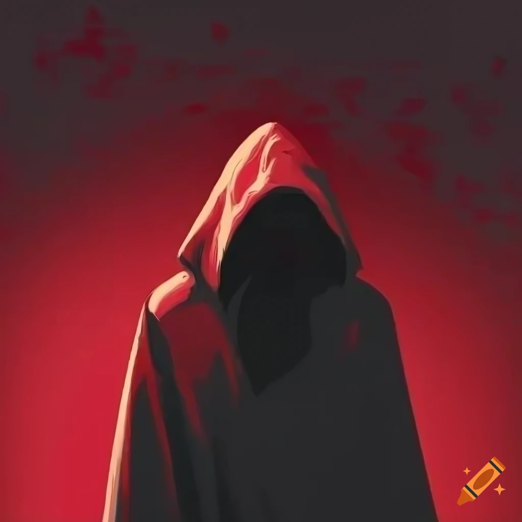 Mysterious man in a dark cloak with red eyes and shadowy background on ...