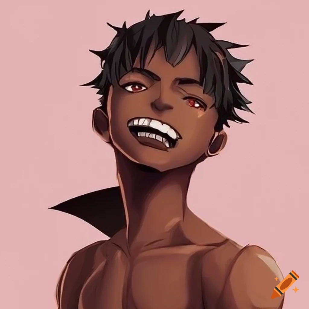 Japanese Anime Inspired Male Character With Dark Brown Skin And Creole