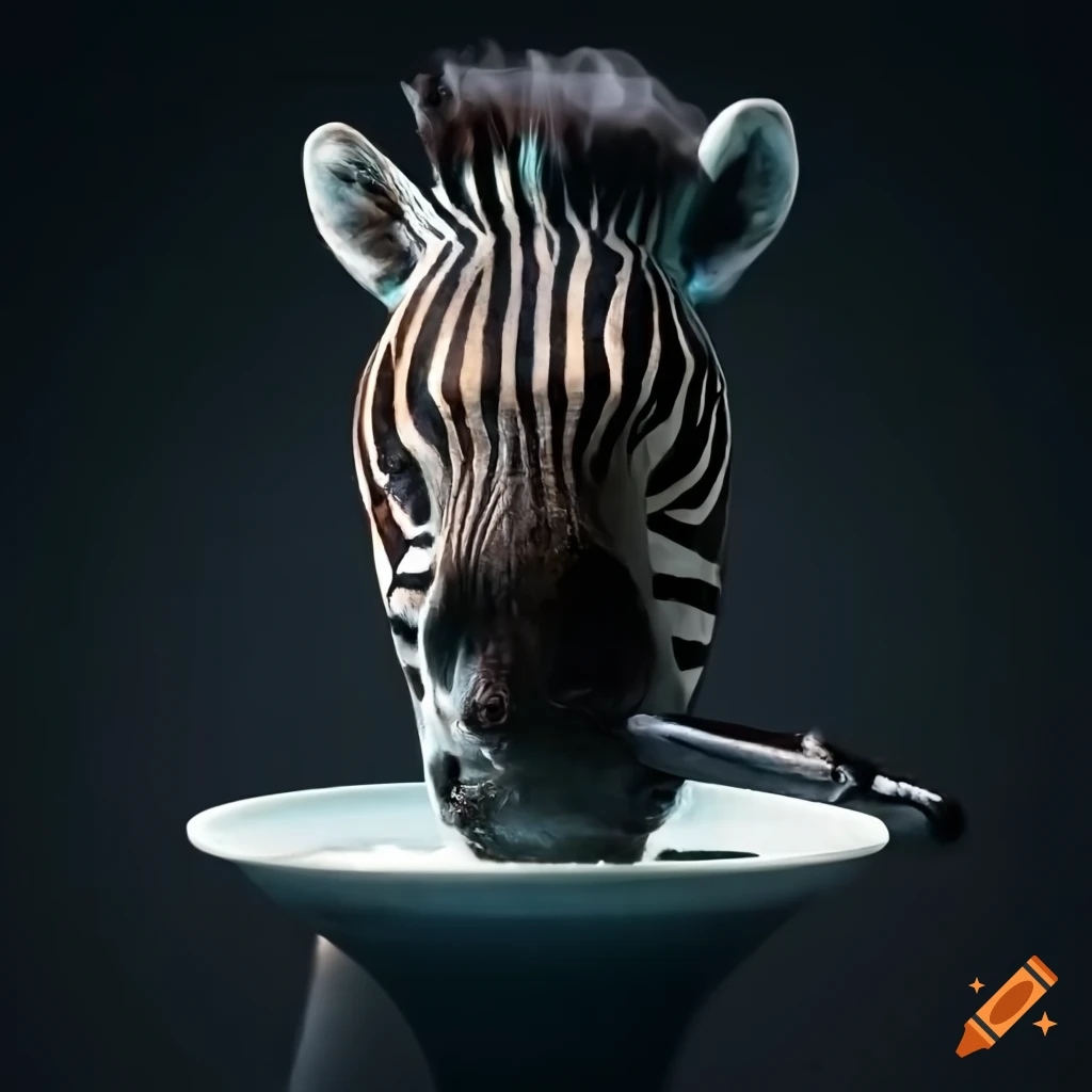 Zebra drinking coffee and smoking a cigar on Craiyon