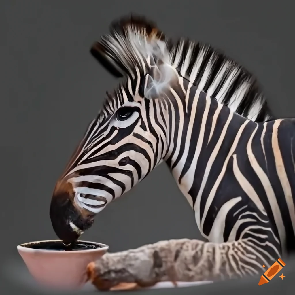 Zebra drinking coffee and smoking a cigar on Craiyon
