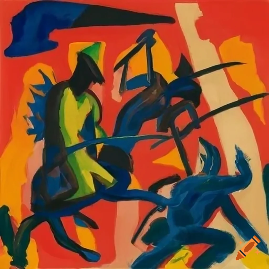 Medieval battle artwork in ernst ludwig kirchner style on Craiyon