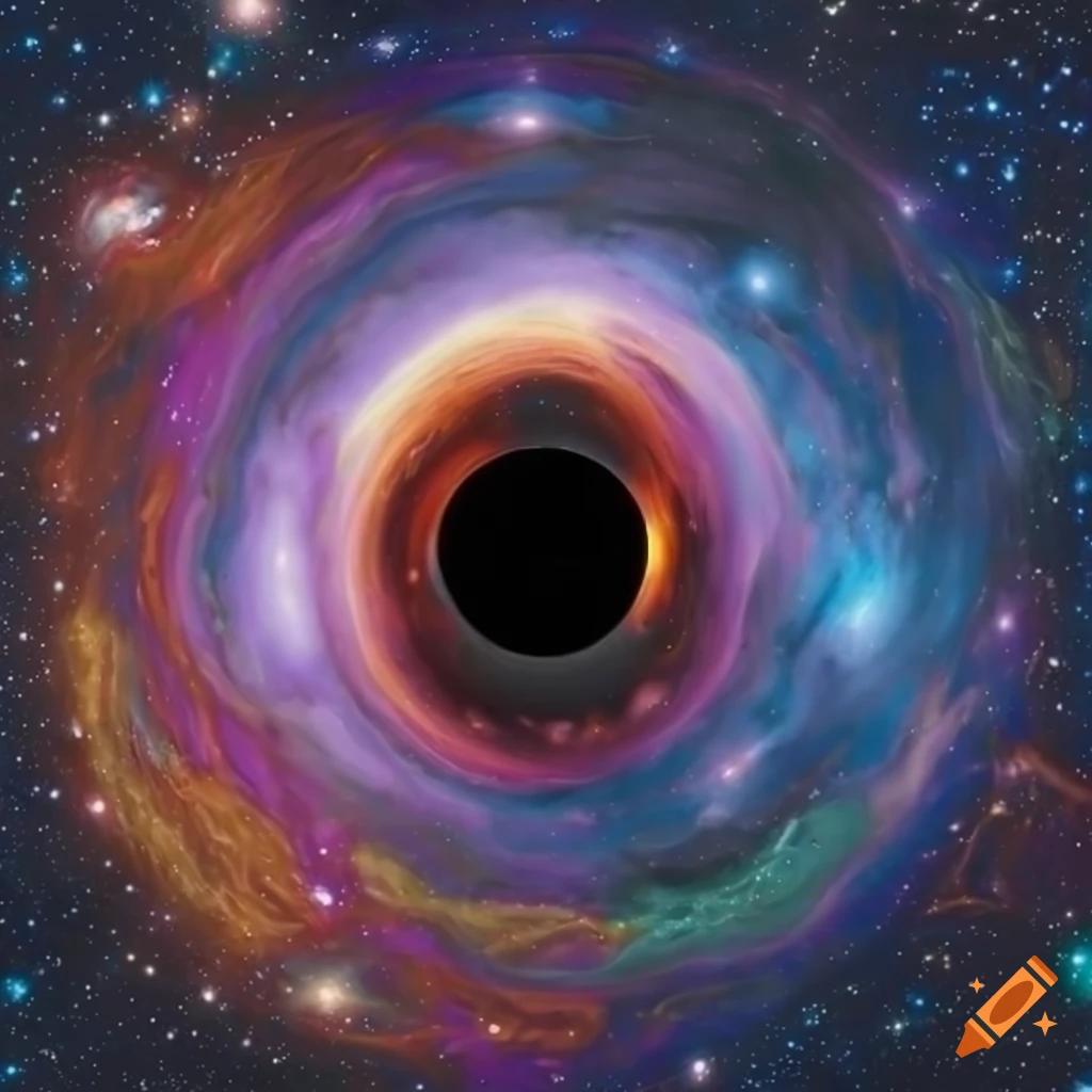 Cosmic realm with a mesmerizing black hole surrounded by shimmering ...