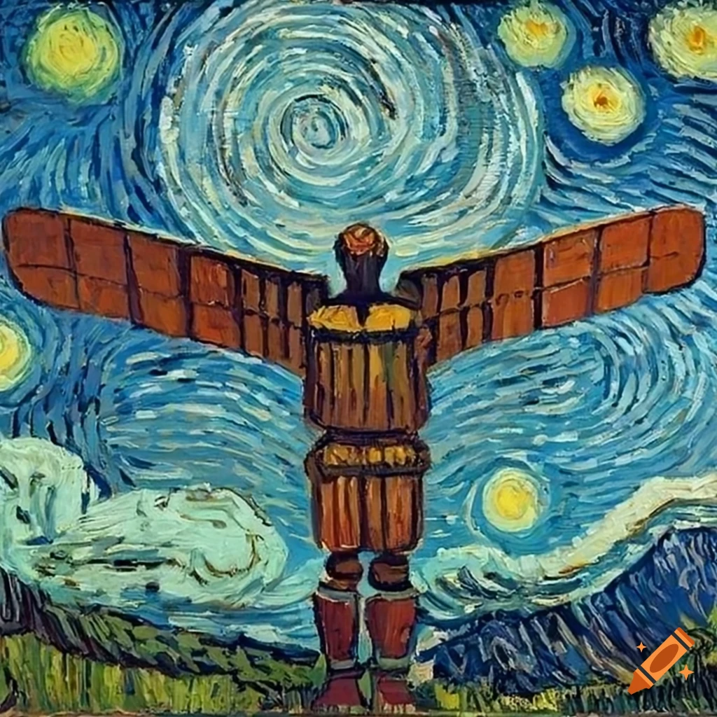 Angel of the north in van gogh style on Craiyon