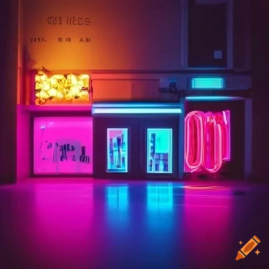 Neon lights in a retail space on Craiyon