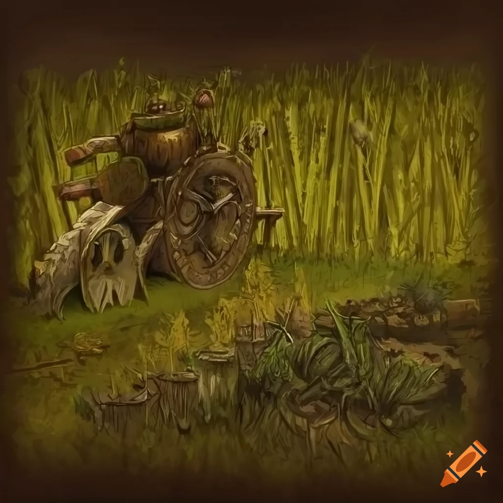 Rotting steampunk crop field in fantasy art style on Craiyon