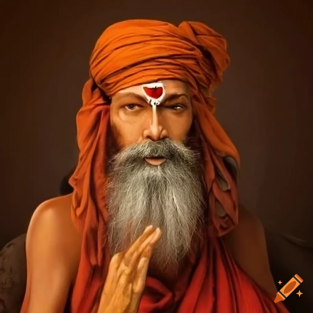 Hindu monk with beard and long hair on Craiyon