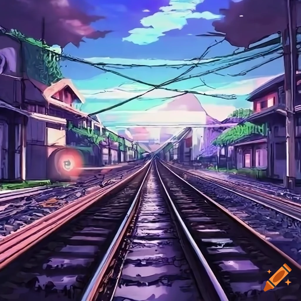 Anime style train tracks background on Craiyon