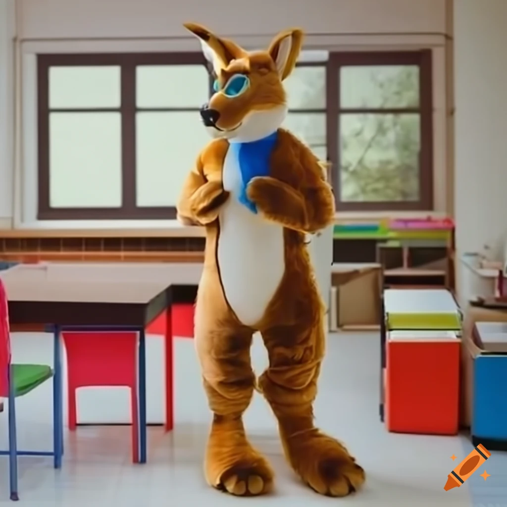 Female teacher in kangaroo mascot costume at classroom on Craiyon