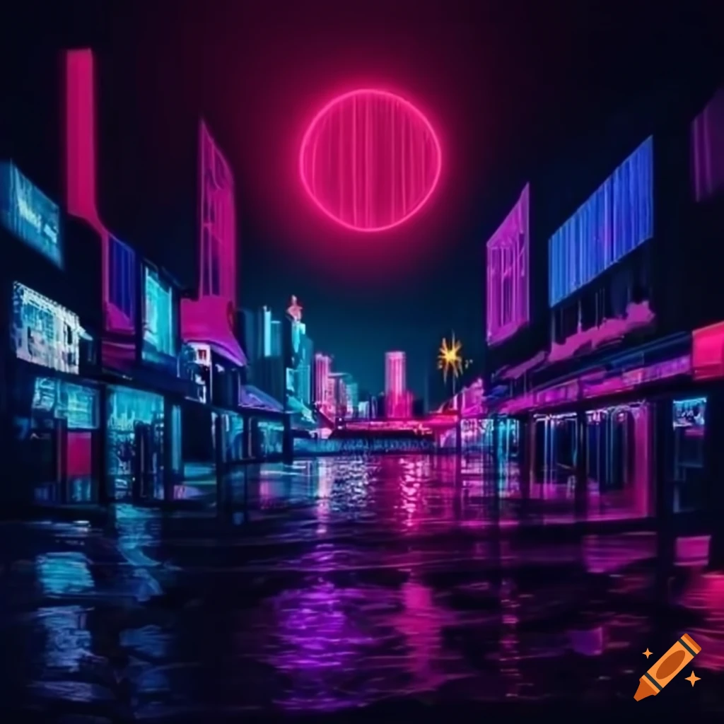 Epic neon scene on Craiyon