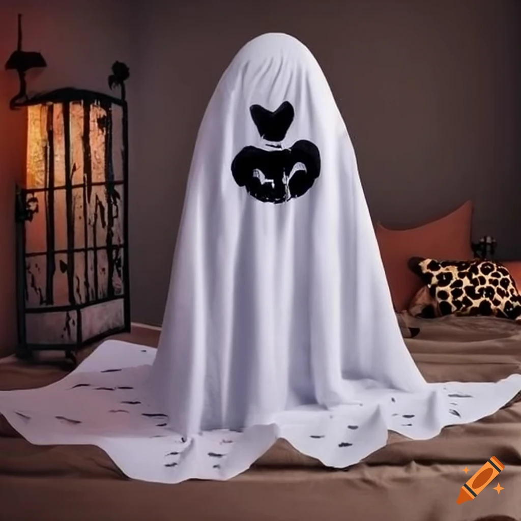 Spooky bedsheet ghost costume on a leopard for Halloween on Craiyon