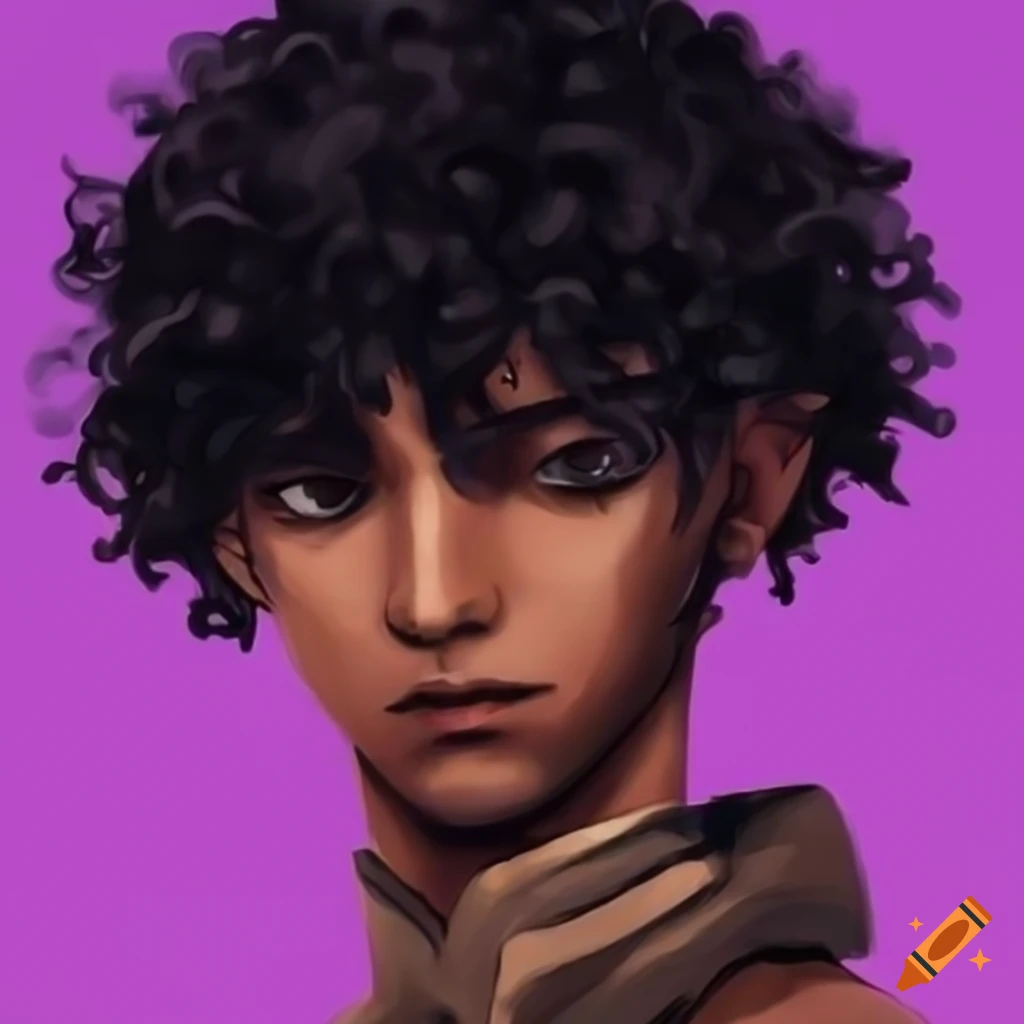 Japanese Anime Inspired Male Character With Dark Brown Skin And Black