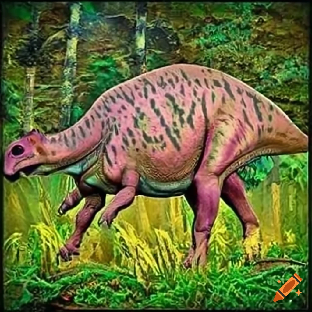 Colorful hadrosaurus dinosaur in natural forest environment on Craiyon