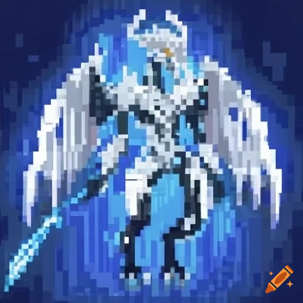 Epic pixel art of Yugioh Blue Eyes White Dragoon on Craiyon