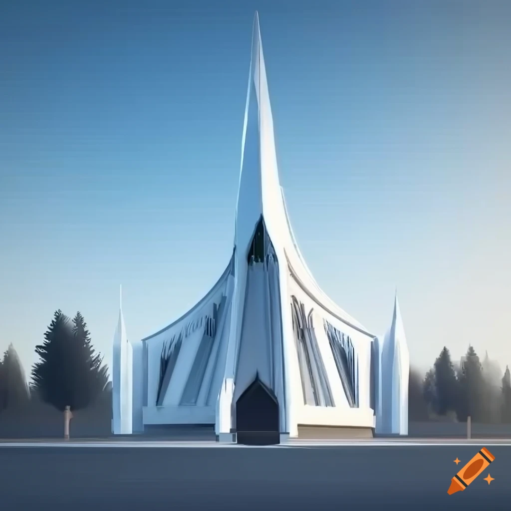 Minimalist and elegant white futuristic gothic church exterior in 4k ...