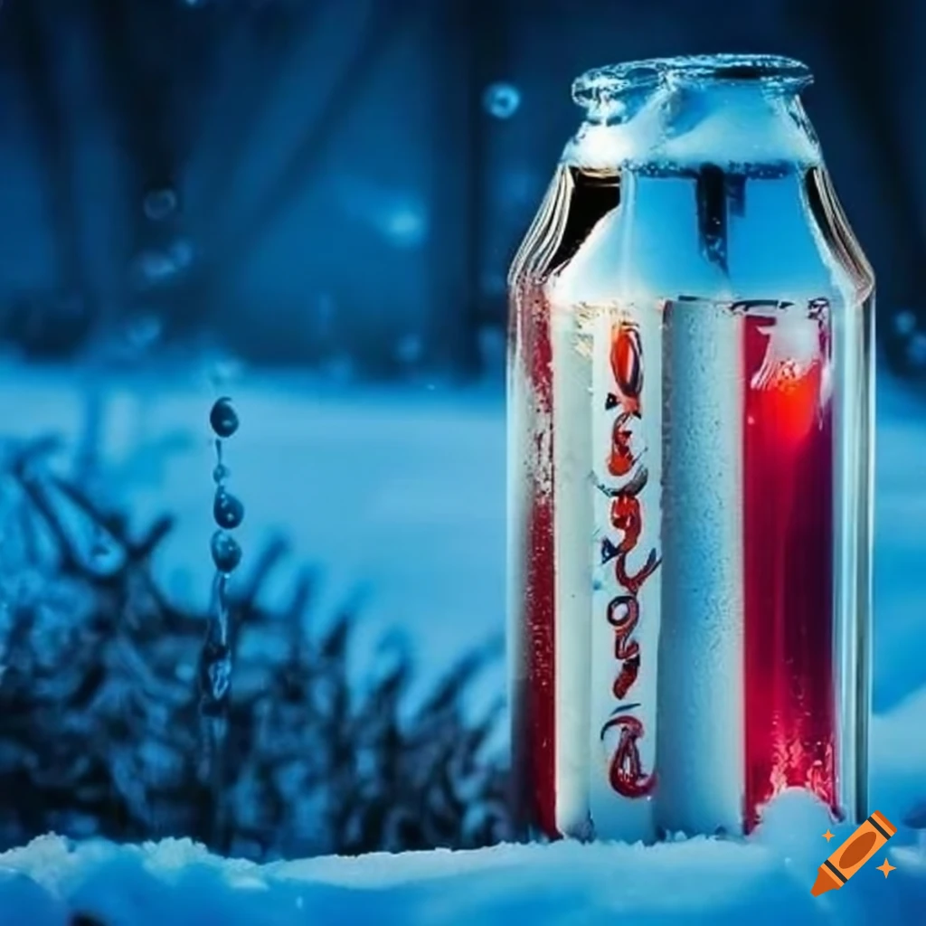 Can of soda in a snowy winter setting on Craiyon