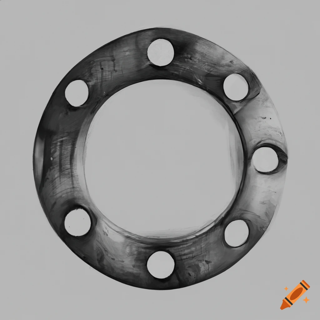 Black and white top-down view sketch of a steel flange on Craiyon