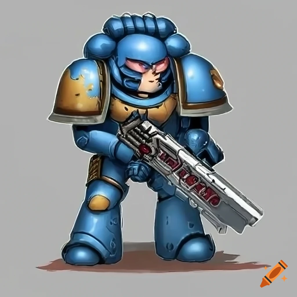 Chibi warhammer 40k space marine with neo-plasma weapons on Craiyon