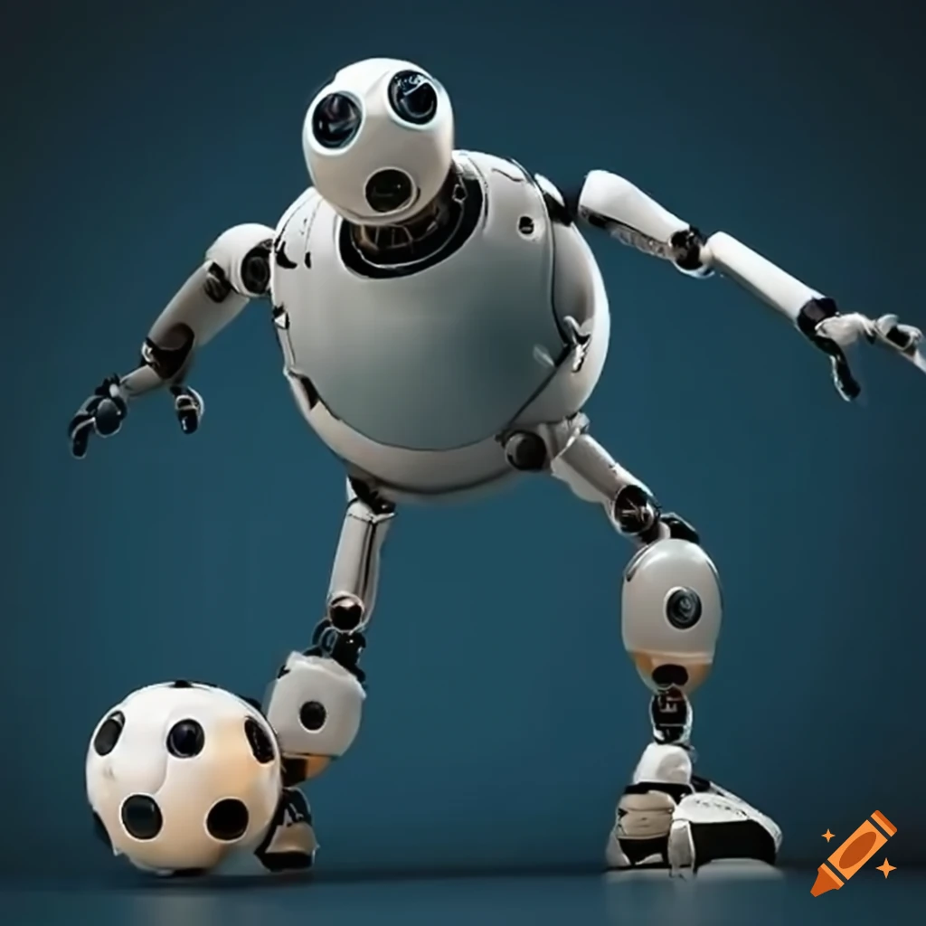 Robot playing football on Craiyon
