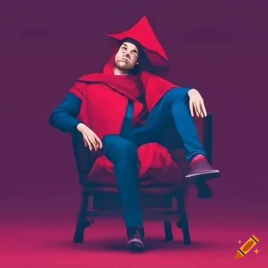 Relaxed young man in red cloak slumped in chair on Craiyon