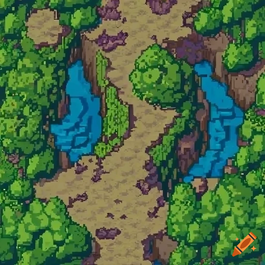 2d pixel art of a river near ancient ruins on a sunny day on Craiyon